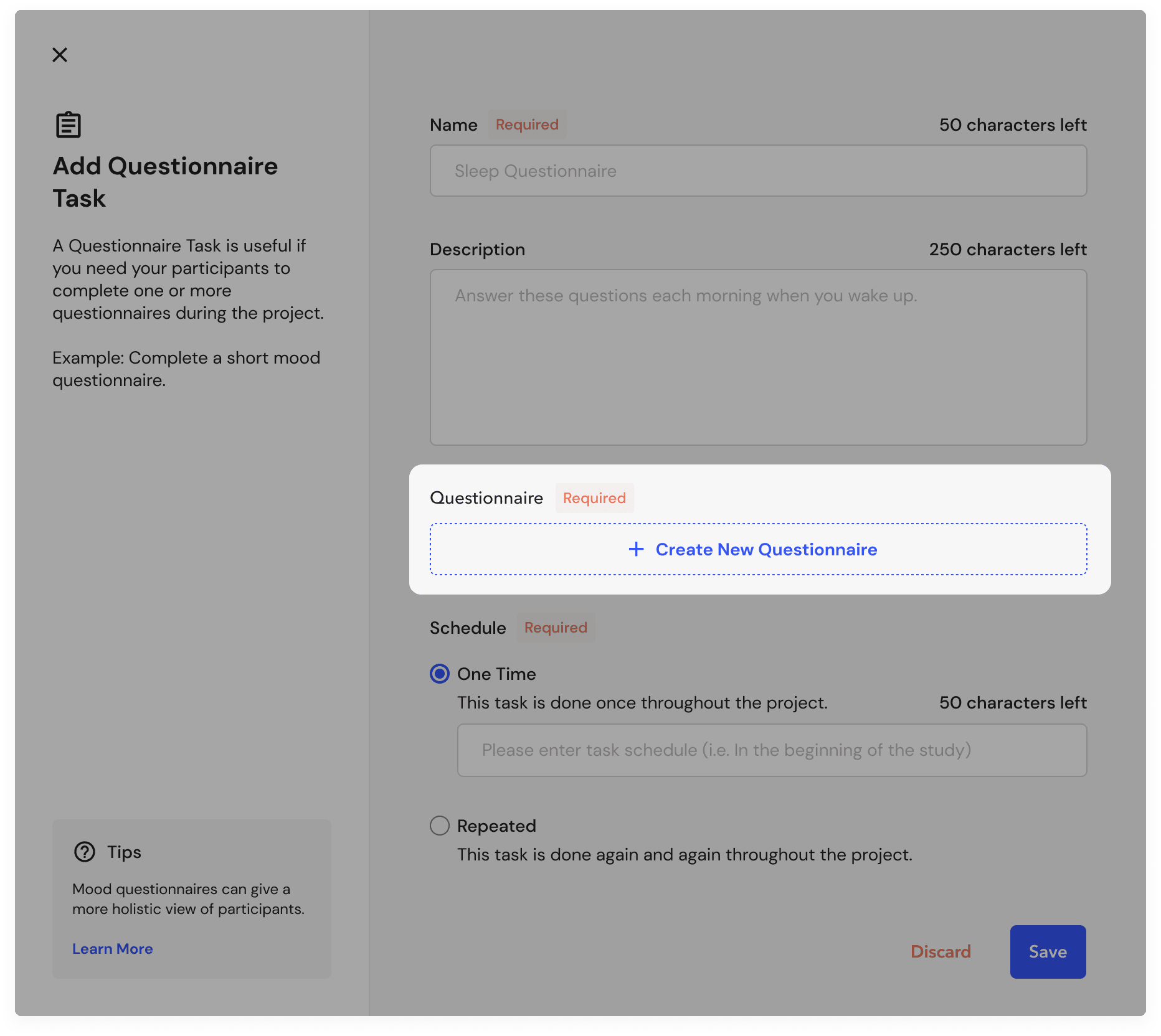 Create a Questionnaire Create a Questionnaire